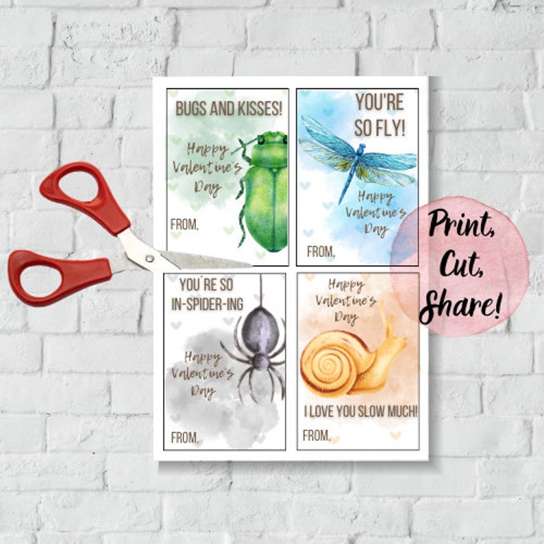 Printable Insects Valentines Day Cards for Kids • Insect / Bug Theme ...