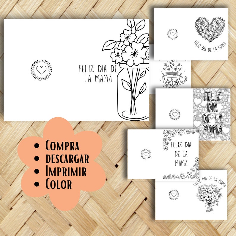 Feliz Dia De La Madre, Español 6 Páginas Colorea Tu Propia Carta Para ...