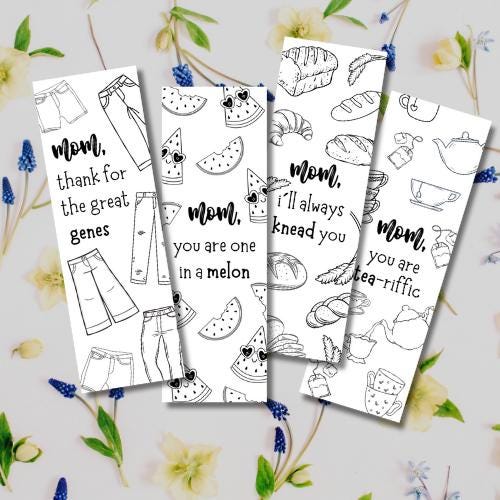 Mothers Day Puns Coloring Bookmarks Printable Gift for Mom Coloring ...