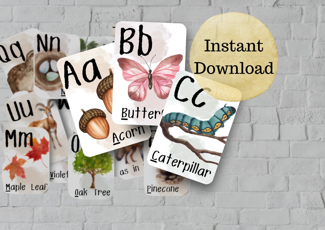 Alphabet ABC Flashcards Nature Inspired Learning Cards Printable ...
