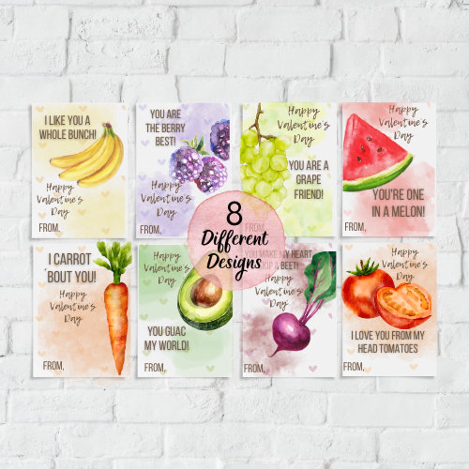 Printable Food Valentines Day Cards for Kids • Fruit and Veggies Theme ...