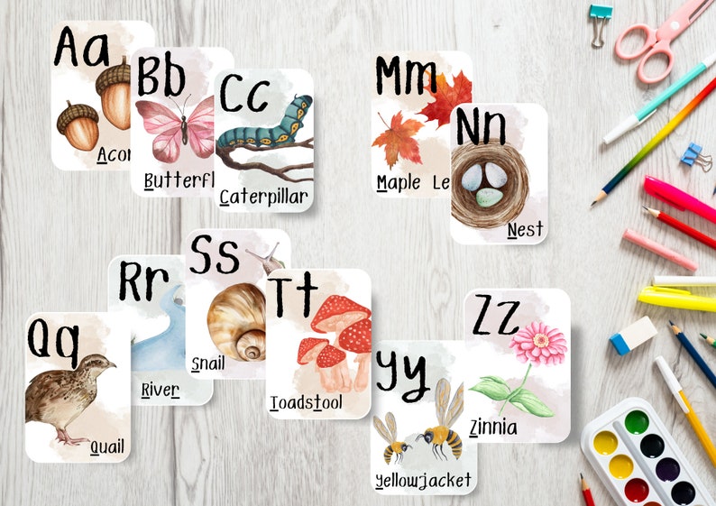 Alphabet ABC Flashcards Nature Inspired Learning Cards Printable ...