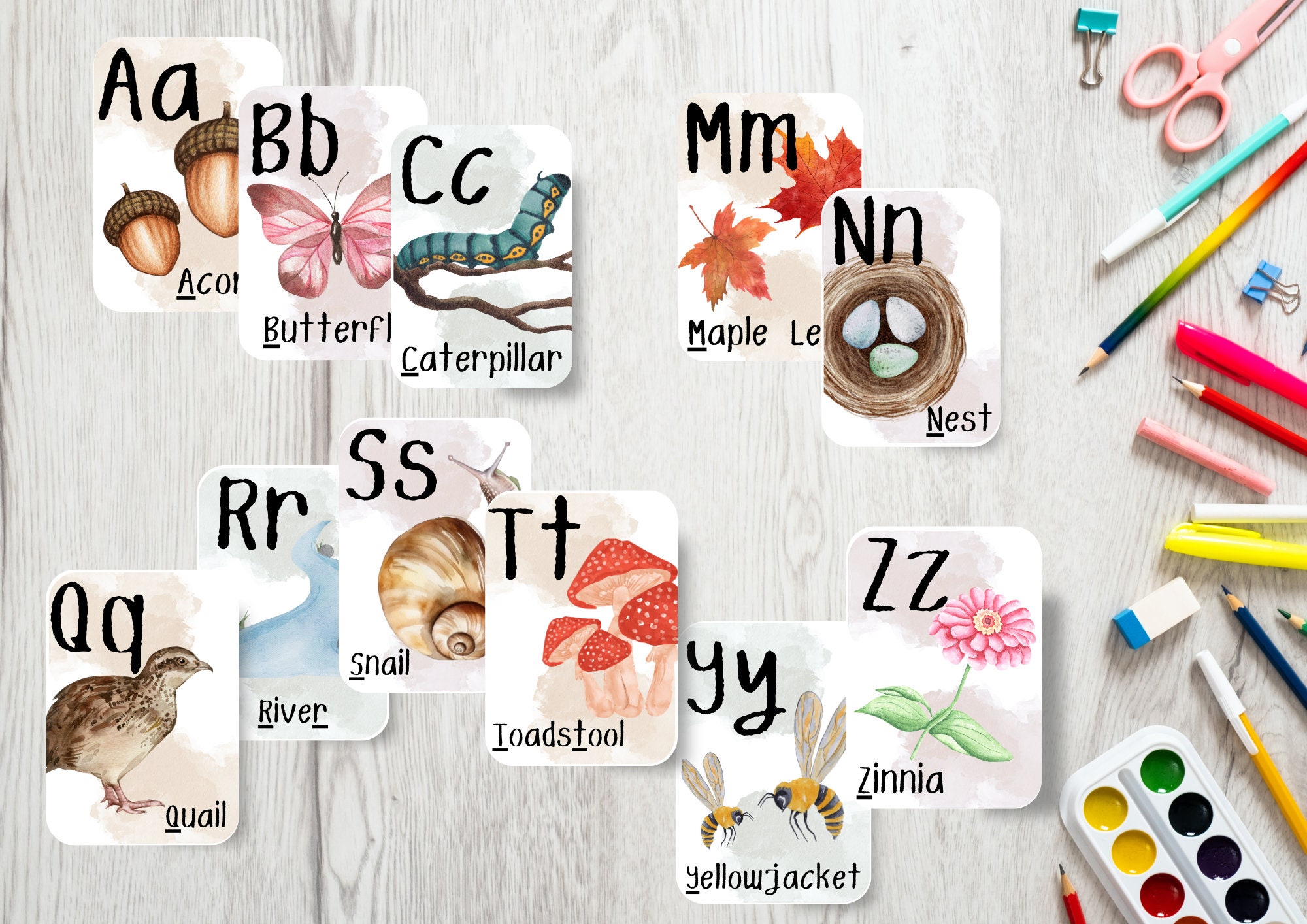 Alphabet ABC Flashcards Nature Inspired Learning Cards Printable ...