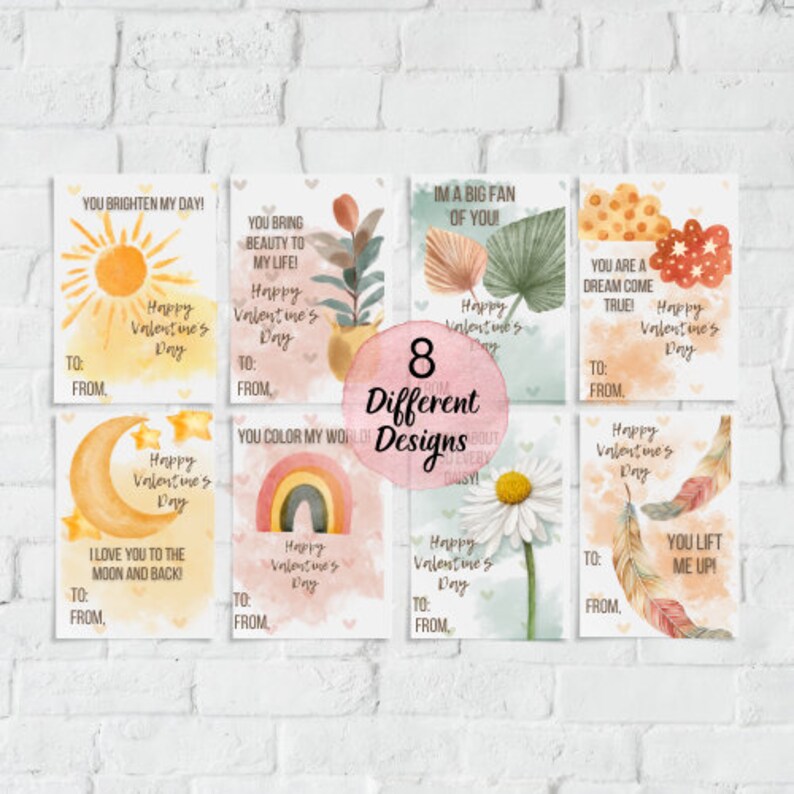 Printable Boho Valentines Day Cards for Kids • Boho Theme • Digital ...