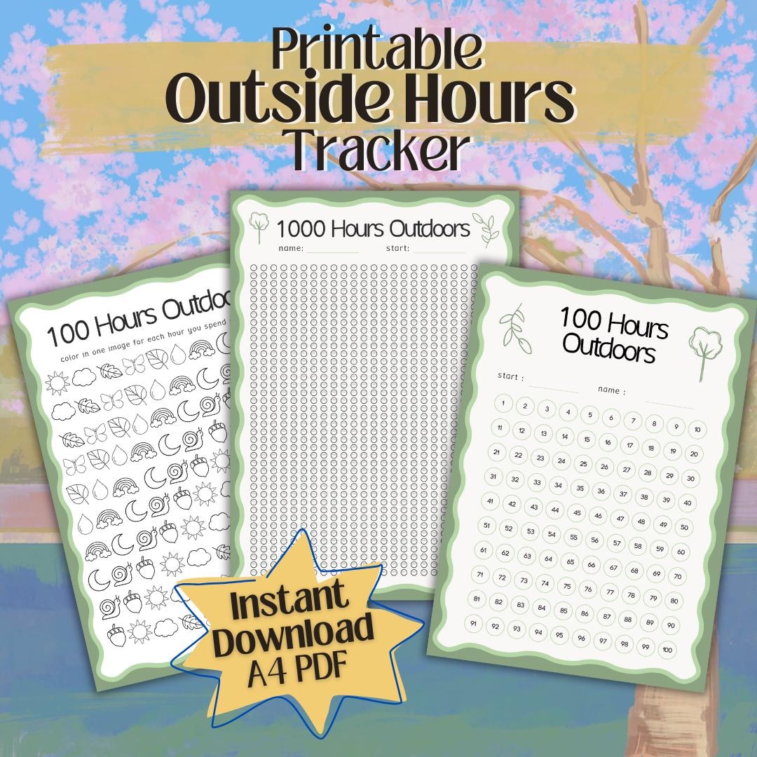 1000 Outside Hours Tracker Template Printable Challenge for Nature ...