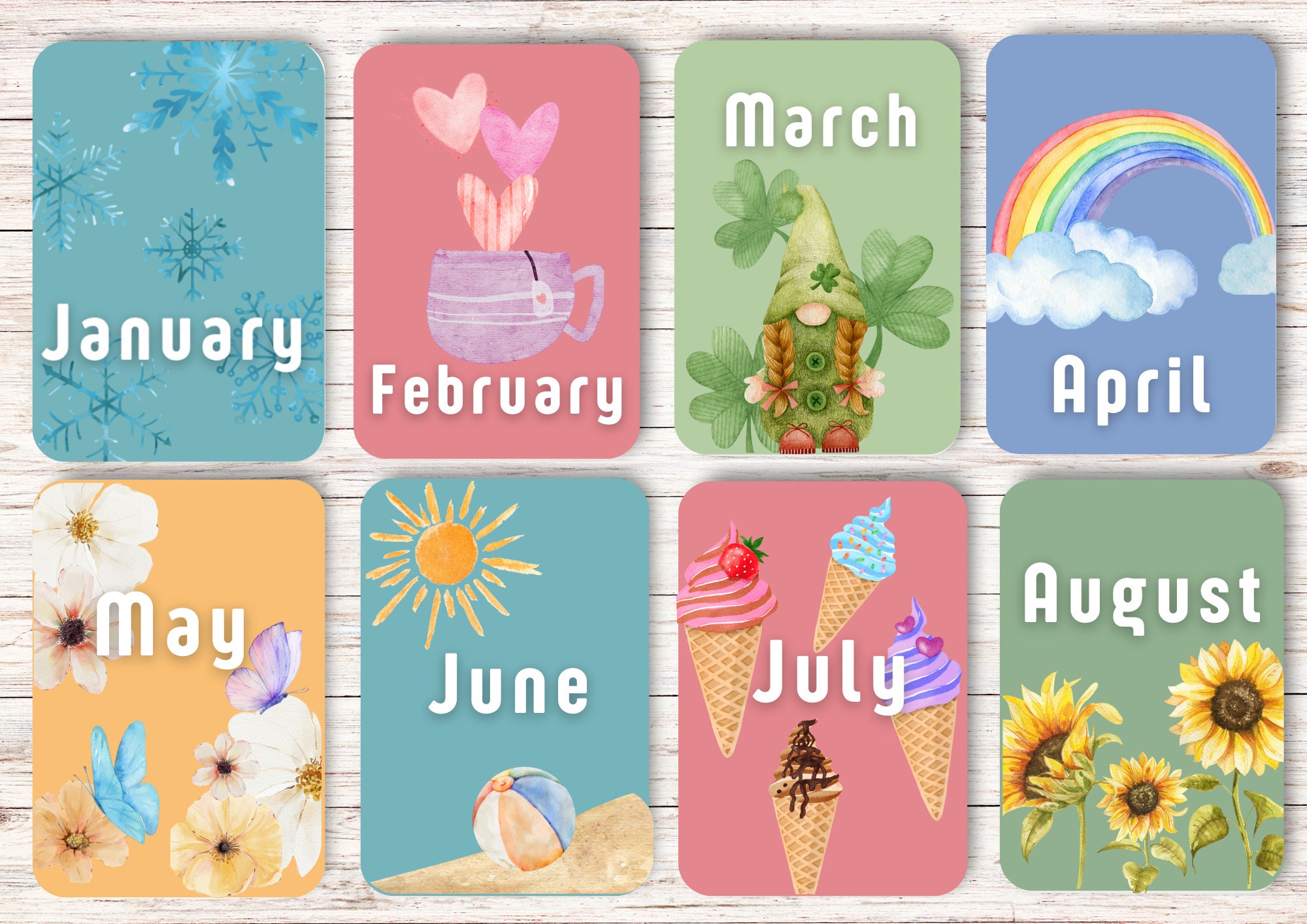Months of the Year Flashcards Matching Memory Game Printables English ...