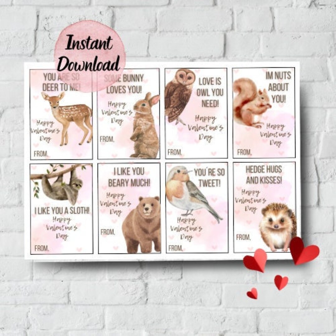 Printable Animals Valentines Day Cards for Kids • Digital Download ...