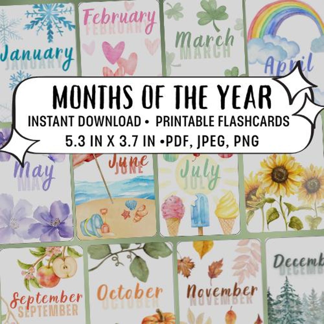 Months of the Year Flashcards for Kids Preschool Flashcards Printable ...