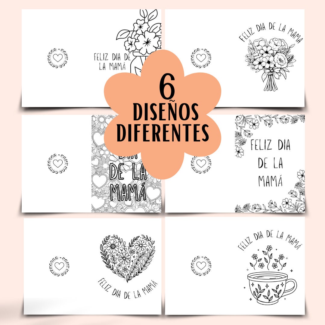 Feliz Dia De La Madre, Español 6 Páginas Colorea Tu Propia Carta Para ...