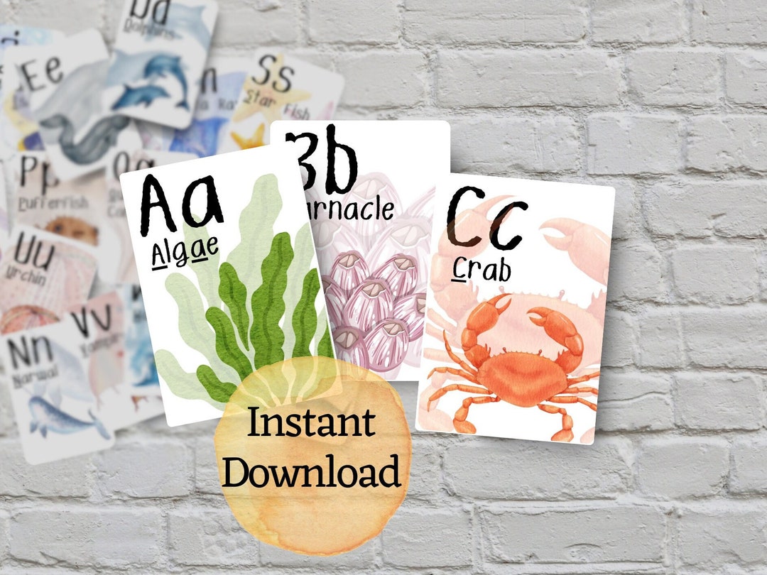 Alphabet ABC Flashcards Ocean Inspired Learning Cards Printable ...