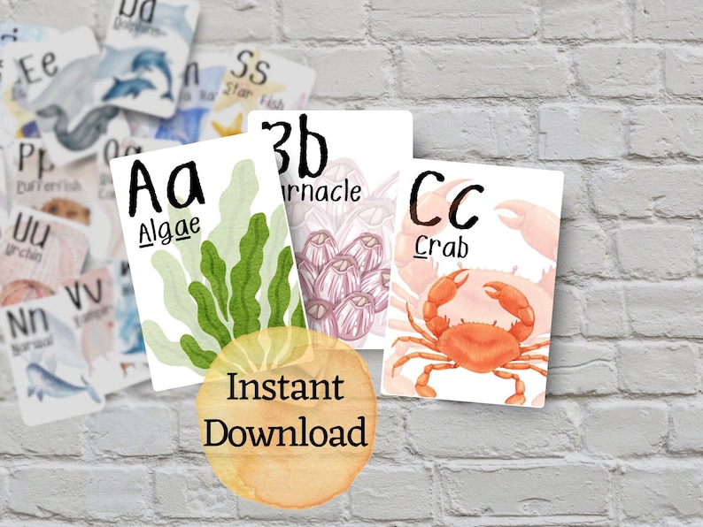 Alphabet ABC Flashcards Ocean Inspired Learning Cards Printable ...