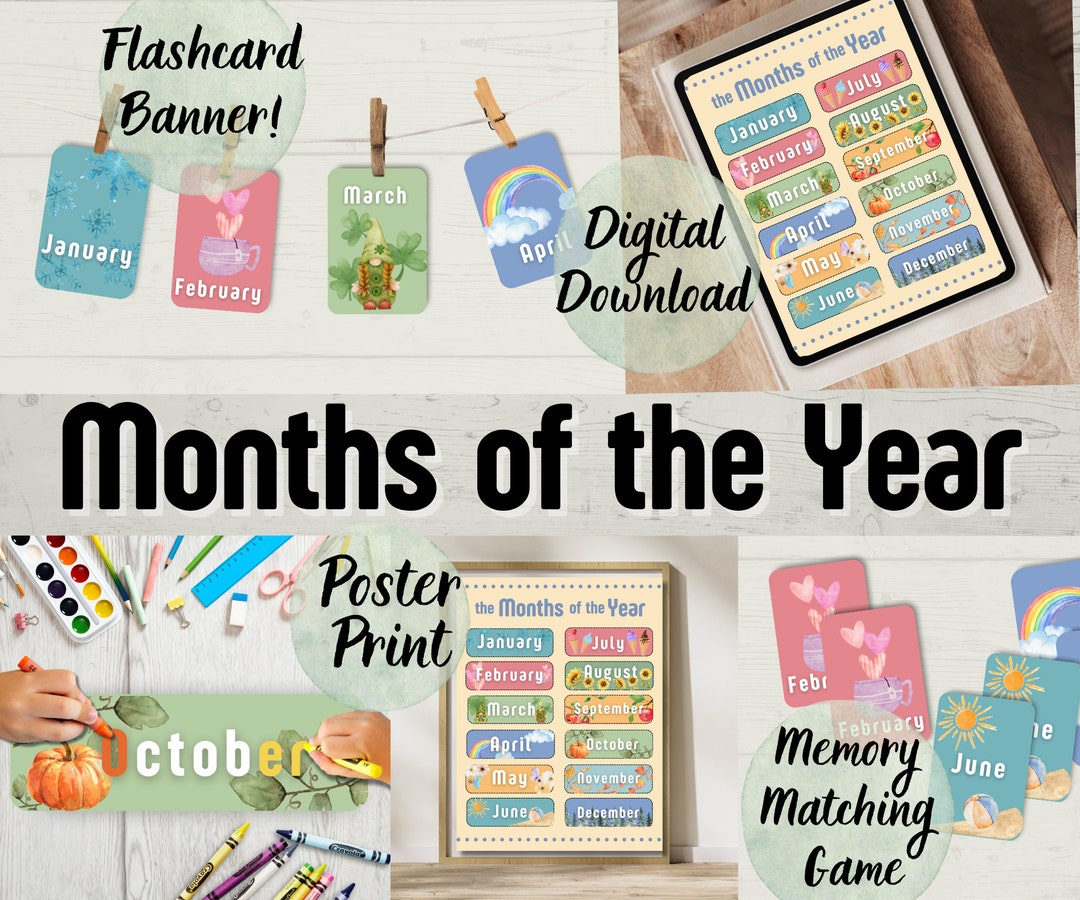 Months of the Year Set • Educational Prints • Flashcard Matching Memory ...