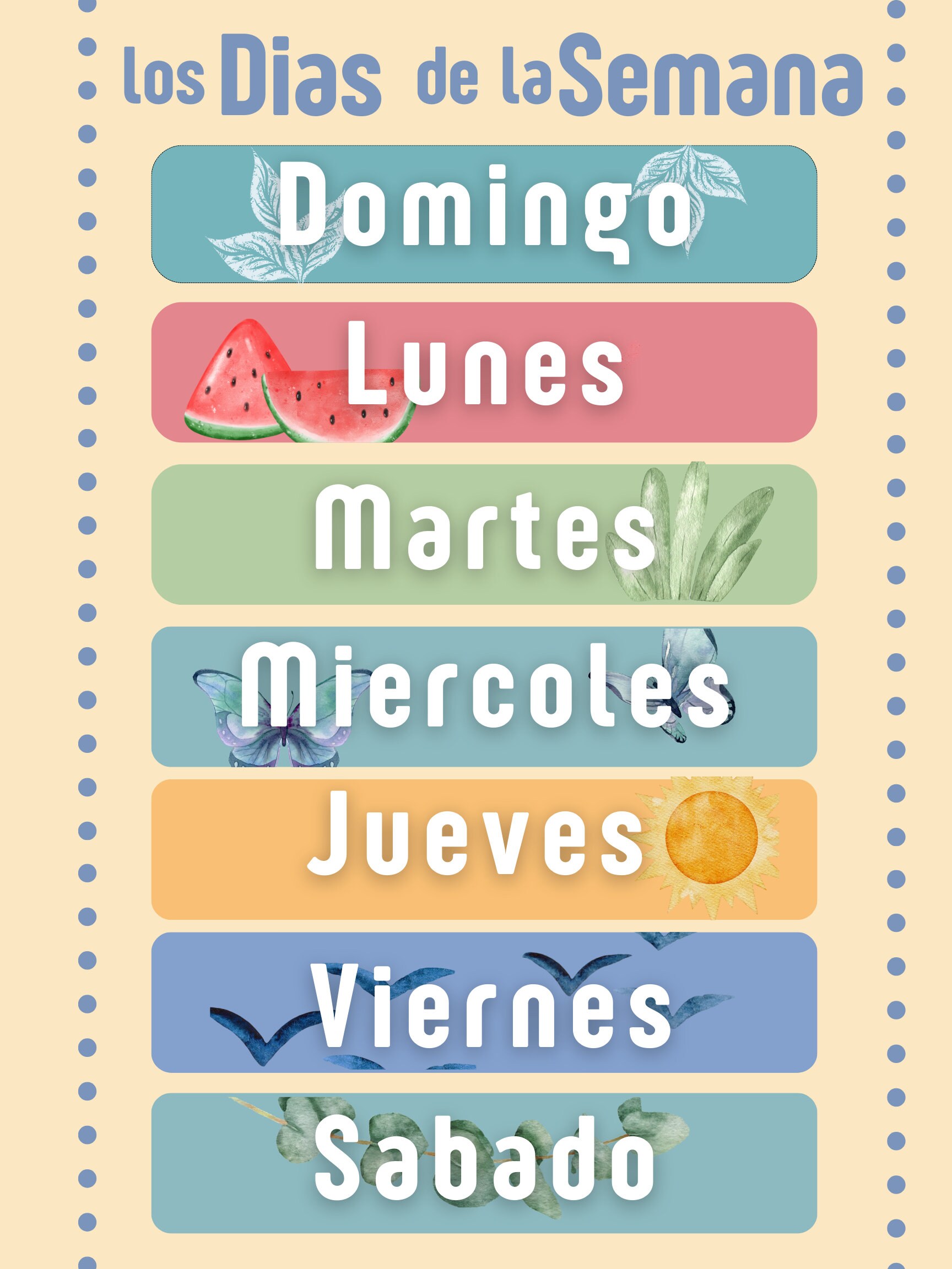 Bilingual Days of the Week Dias De La Semana Educational Prints ...