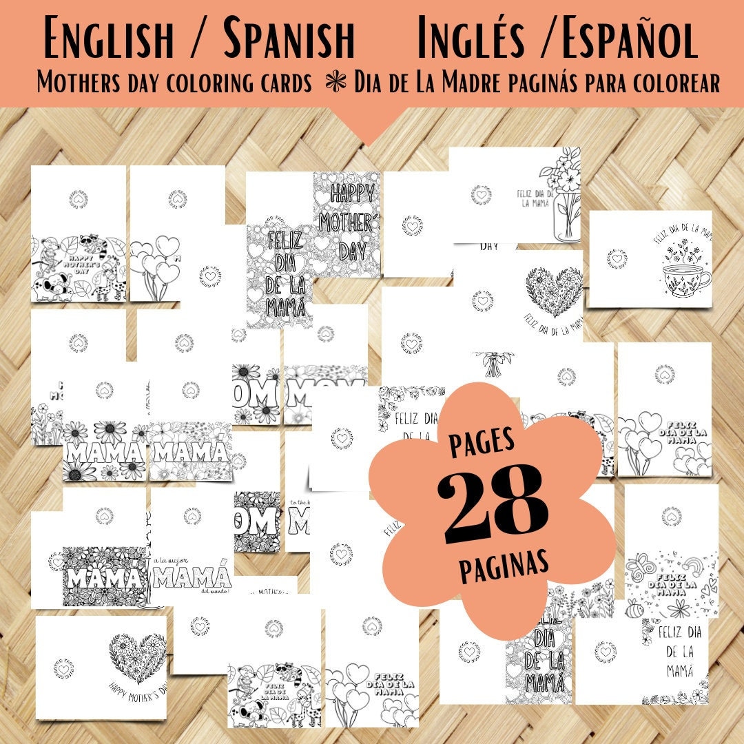 Happy Mothers Day Bilingual Coloring Pages Cards for Mama Gift for Mom ...