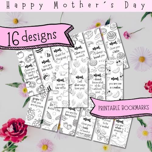 Mothers Day Puns Coloring Bookmarks Printable Gift for Mom Coloring ...