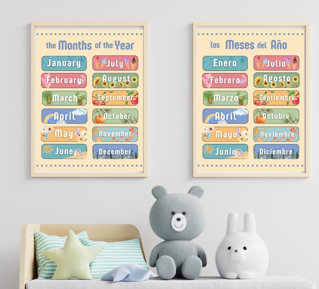 Bilingual • Months of the Year • Meses Del Año • Educational Prints ...