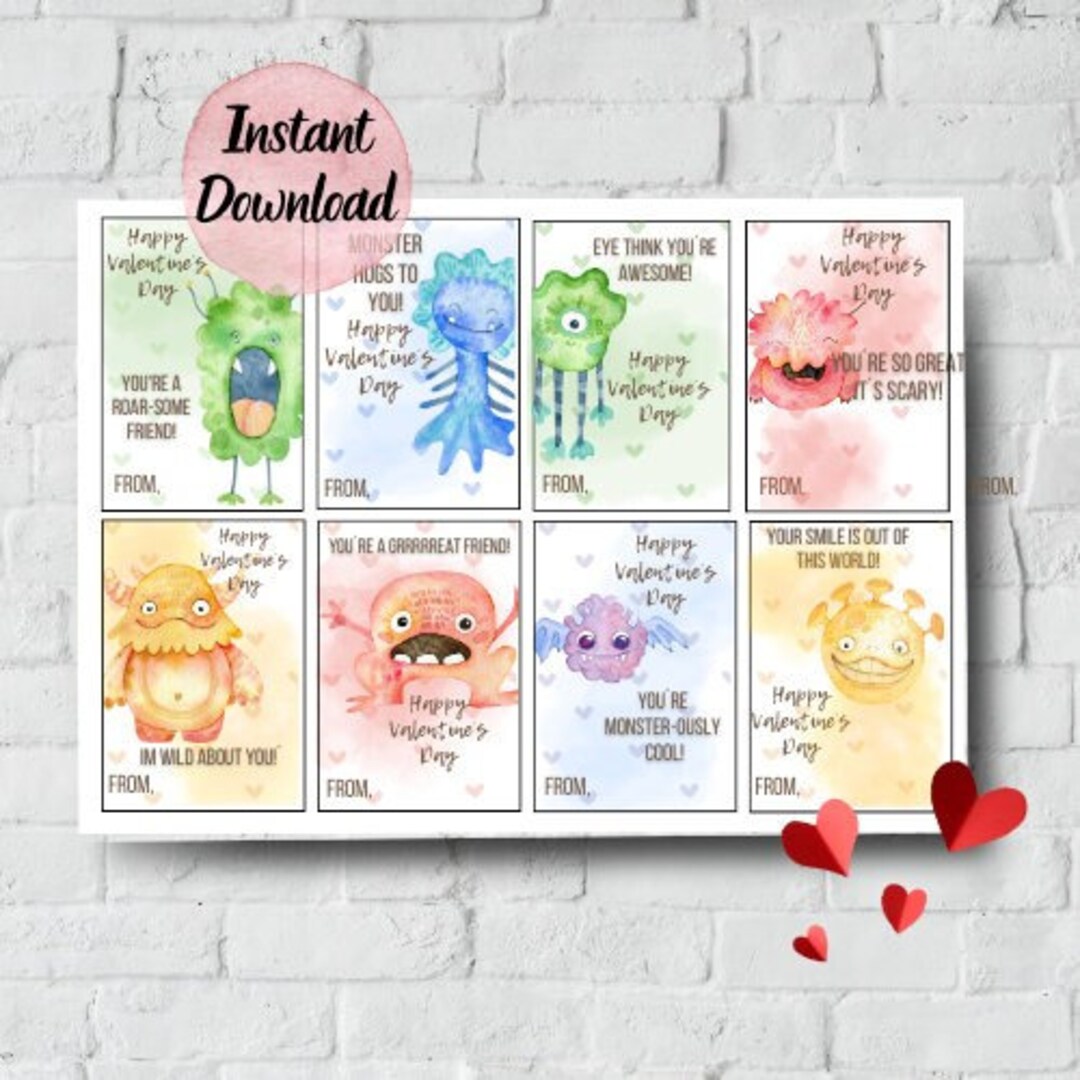 Printable Monster Valentines Day Cards for Kids • Monster Theme ...