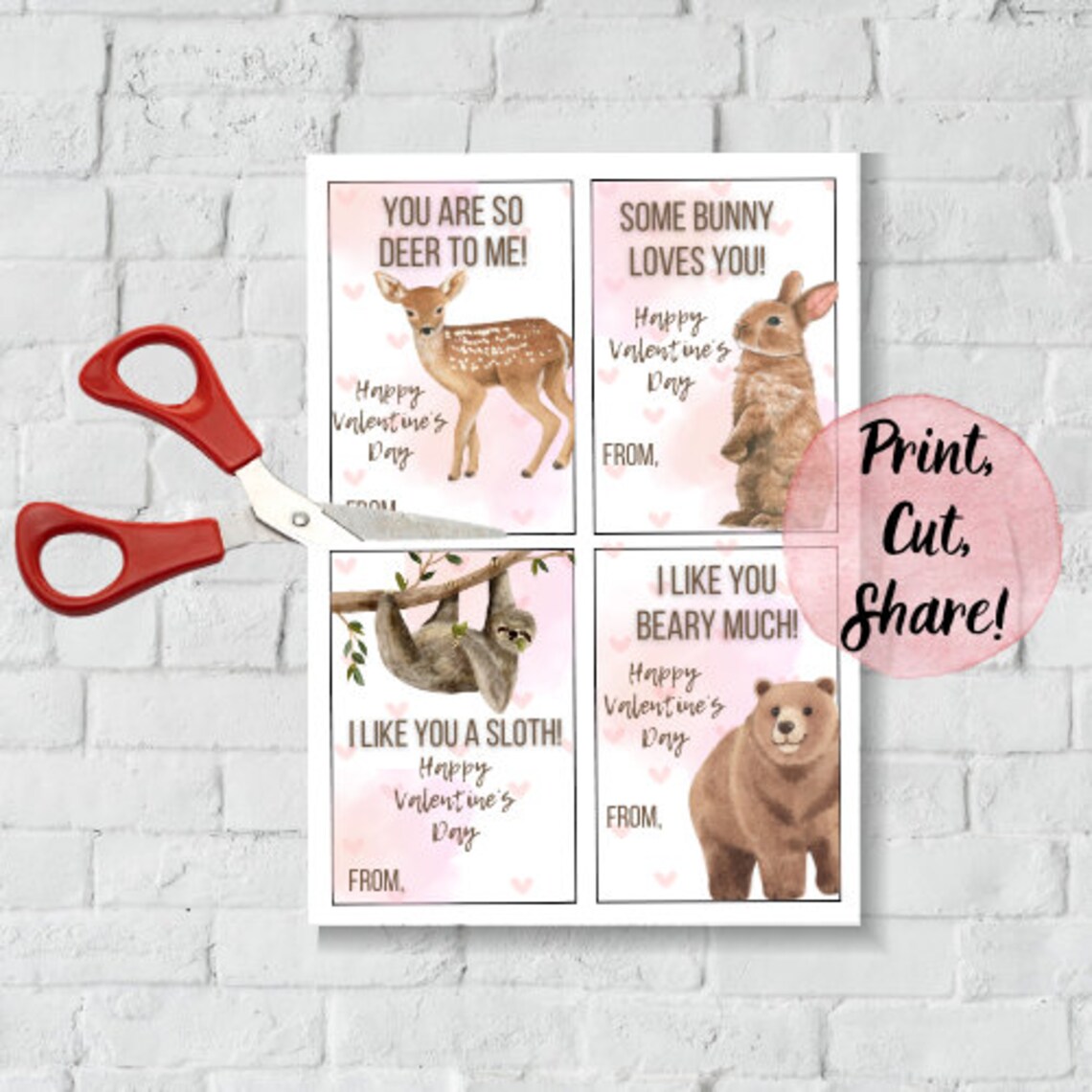 Printable Animals Valentines Day Cards for Kids • Digital Download ...