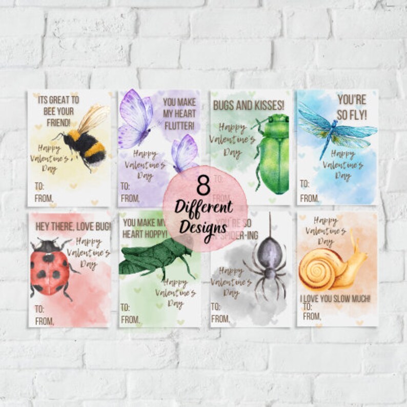 Printable Insects Valentines Day Cards for Kids • Insect / Bug Theme ...