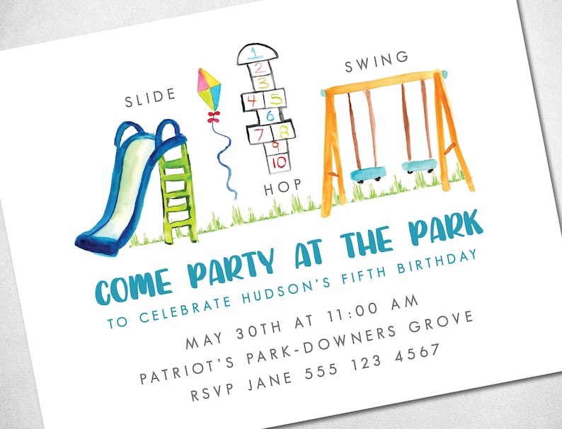 Park Party Invitation, Park Birthday Invitation, Party at the Park, Boy ...