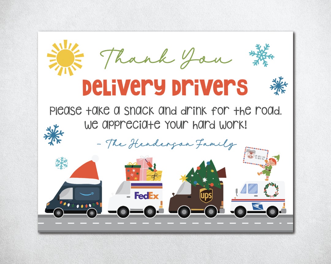 Christmas Delivery Driver Thank You Sign, Delivery Driver Snack and ...