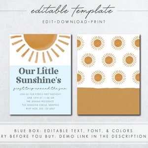 First Trip Around the Sun Birthday Invitation, Boho Sunshine 1st ...