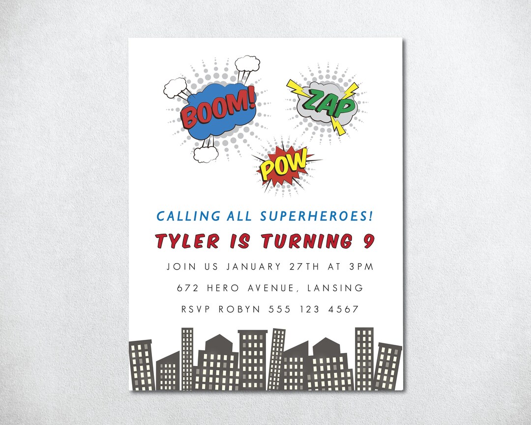 Comic Book Invitation, Comic Birthday Invitation, Superhero Birthday ...
