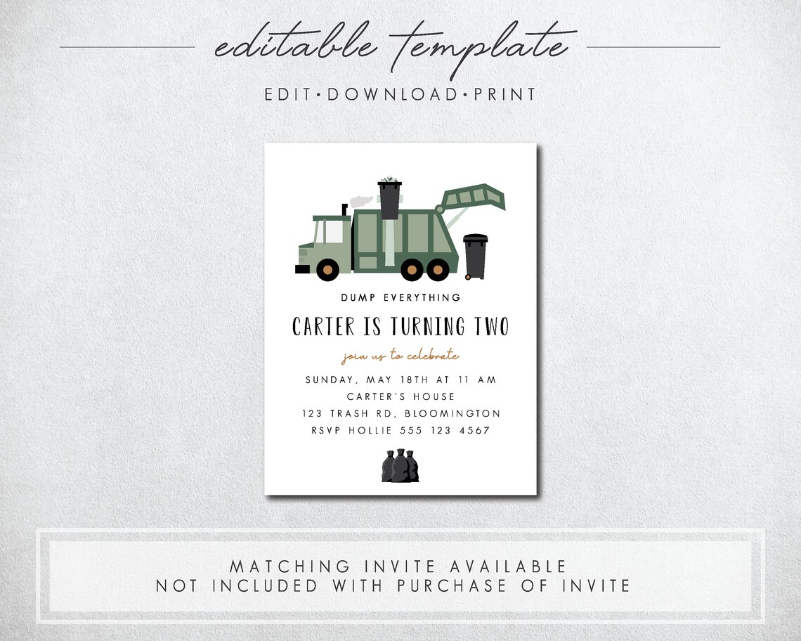 Trash Bash Birthday Invitation, Dump Everything Invitation, Garbage ...