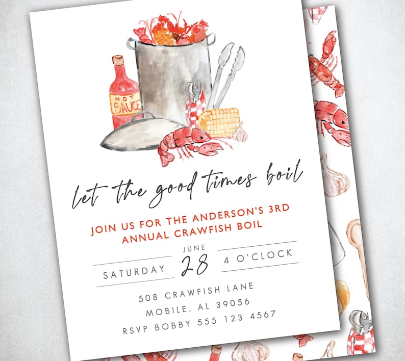 Crawfish Boil Invitation, Crawdad Boil Invite, Editable Crayfish Boil ...