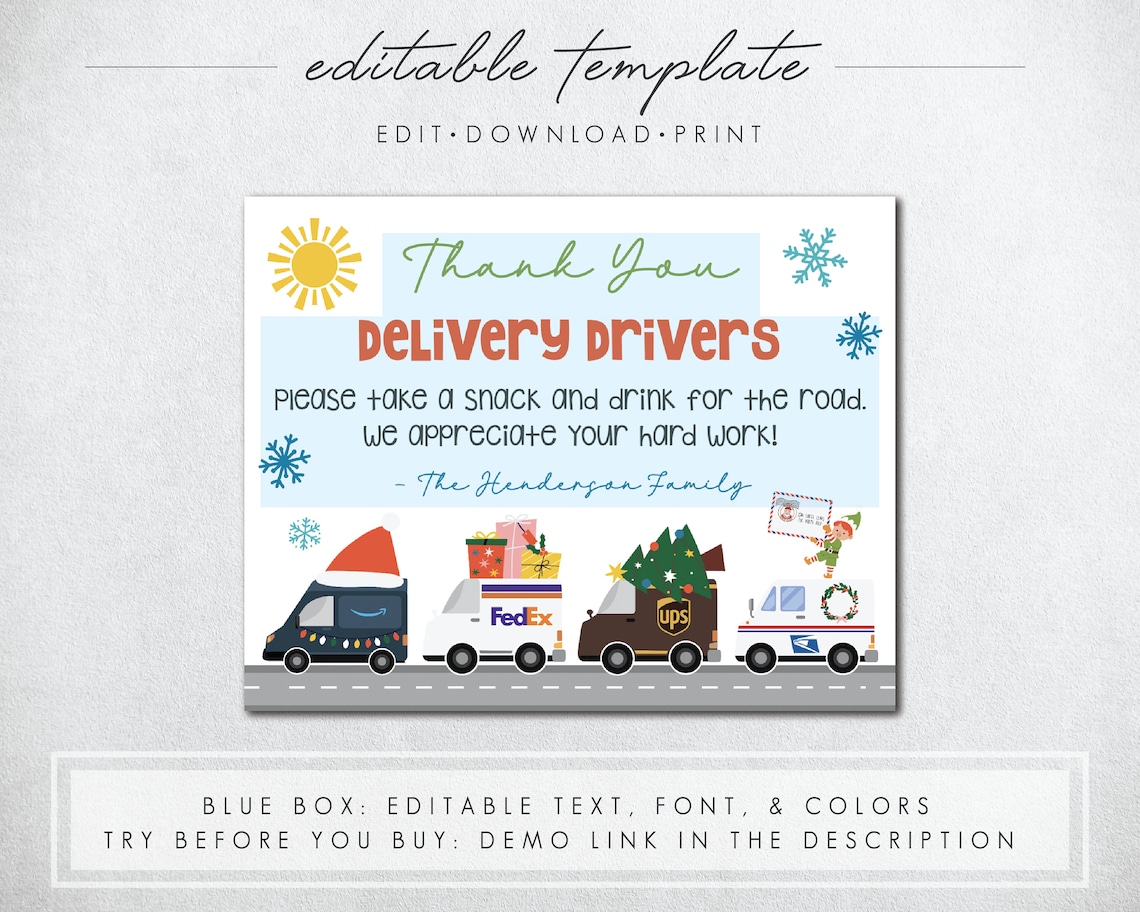 Christmas Delivery Driver Thank You Sign Delivery Driver - Etsy