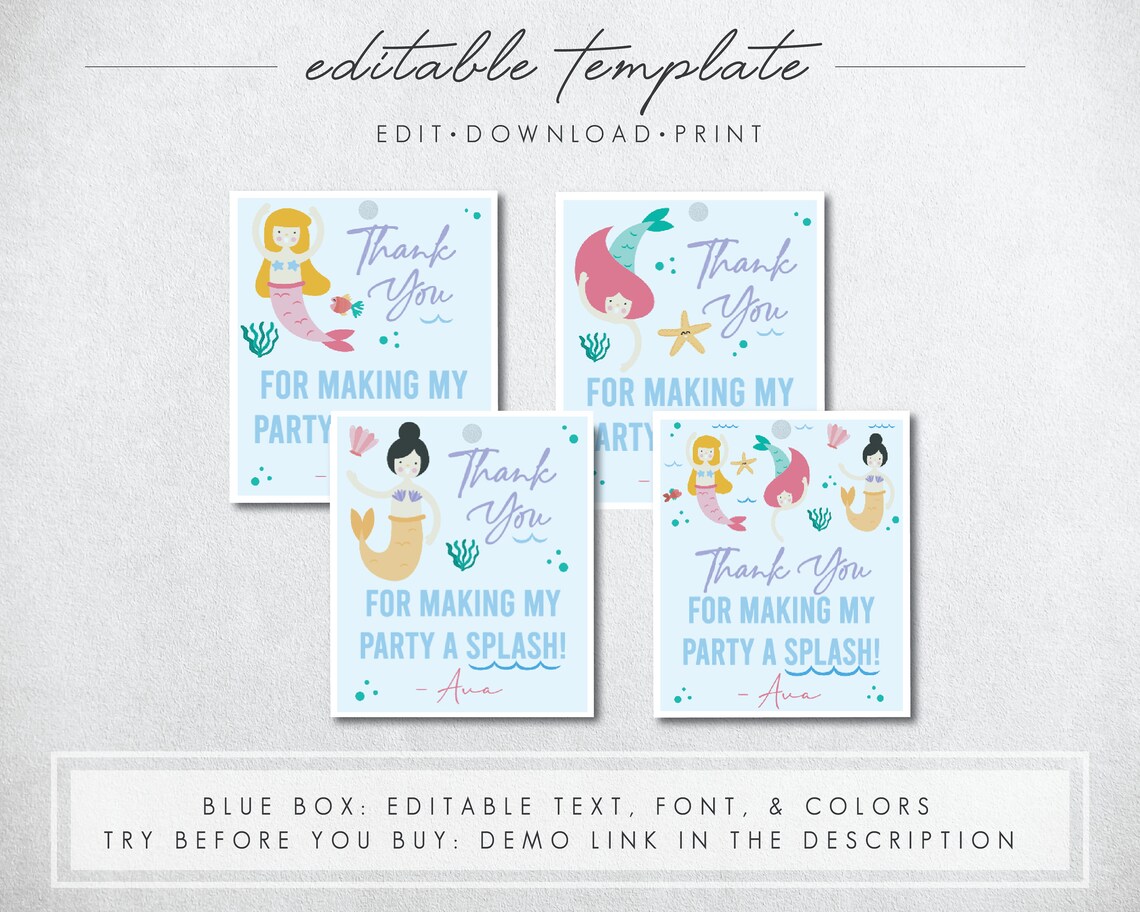 Mermaid Favor Tags Mermaid Party Gift Tags Mermaid Printable | Etsy