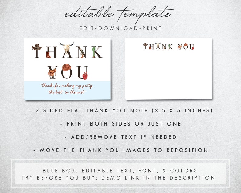 Cowboy Thank You Card, Cowboy Printable Thank You Card, First Rodeo ...