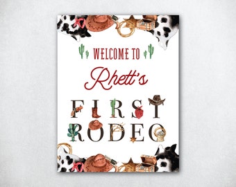 First Rodeo Welcome Sign, Watercolor Cowboy First Birthday, Boys ...