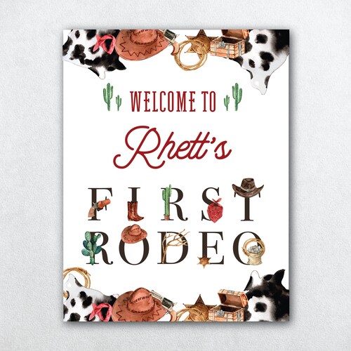 EDITABLE First Rodeo Birthday Welcome Sign Cowboy 1st - Etsy