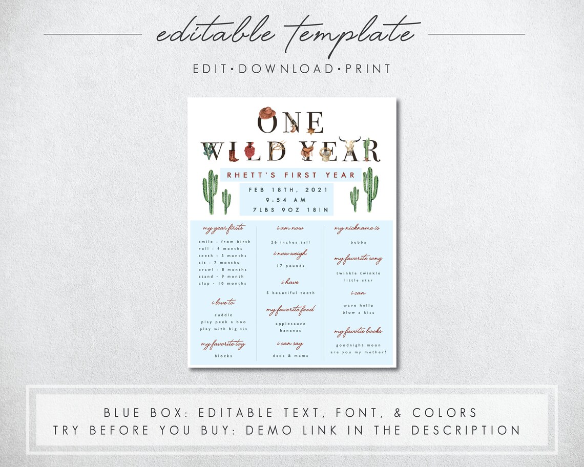 Cowboy First Rodeo Milestone Board My First Year Template - Etsy