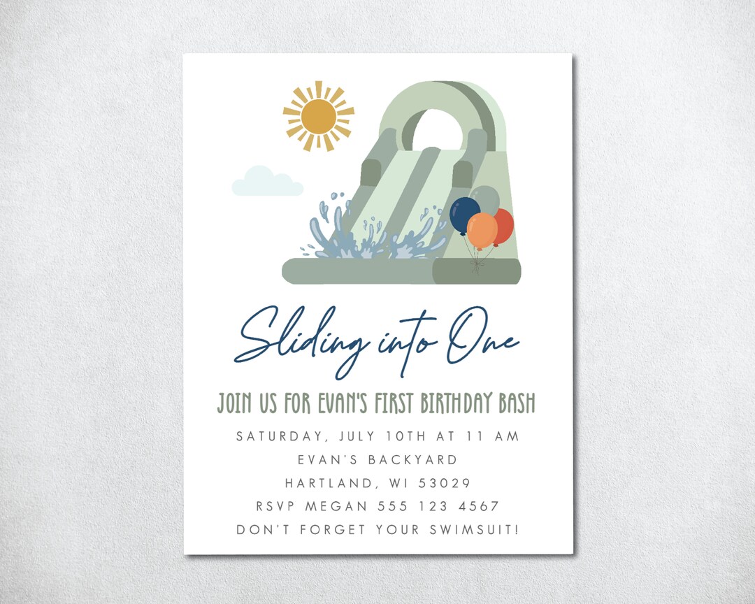 Inflatable Water Slide Birthday Invite, Water Slide Birthday Invite ...