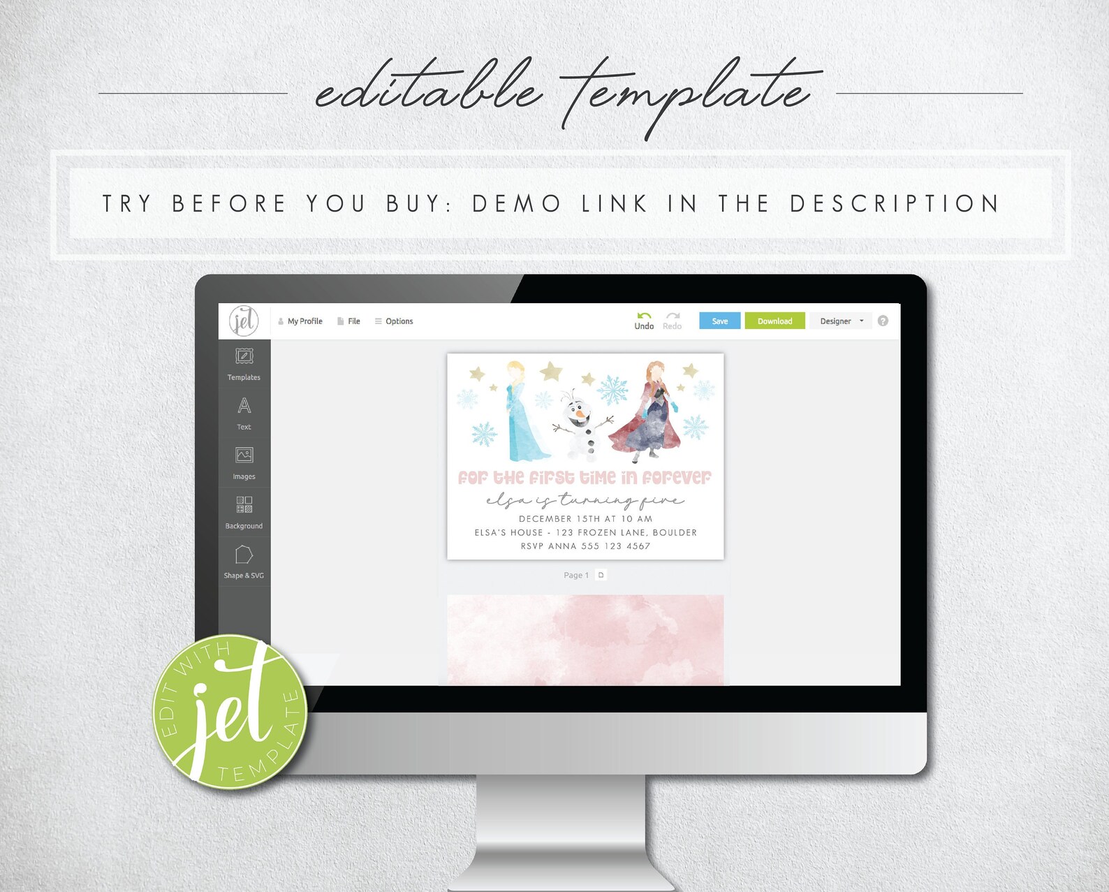 Modern Frozen Birthday Invite, Watercolor Frozen Invitation, Editable ...