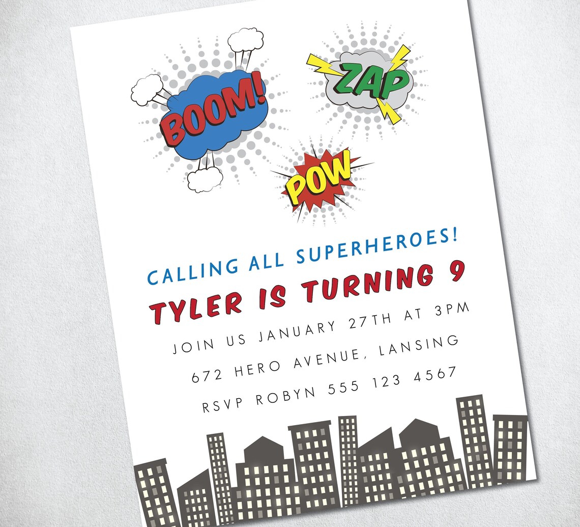 Comic Book Invitation Comic Birthday Invitation Superhero | Etsy