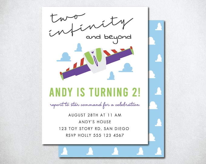 Buzz Lightyear Invite, Two Infinity and Beyond Birthday Invitation, Two ...