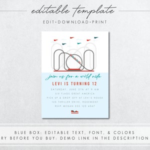 Roller Coaster Birthday Invitation, Amusement Park Birthday Invite ...