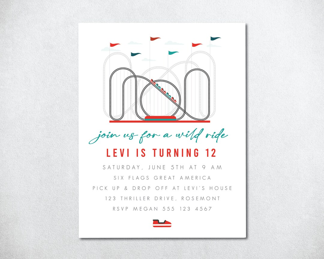 Roller Coaster Birthday Invitation, Amusement Park Birthday Invite ...