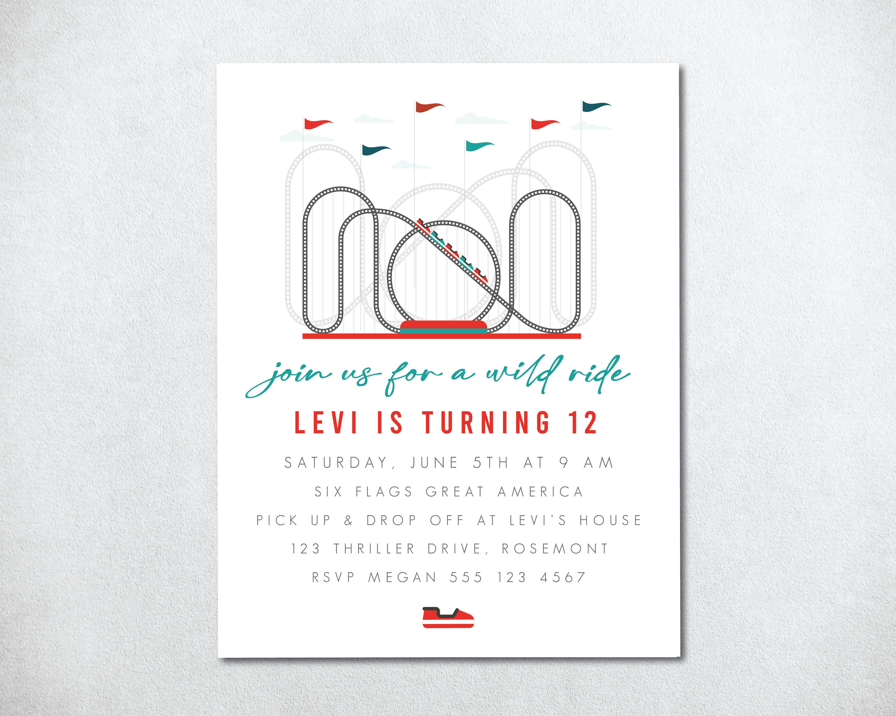 Roller Coaster Birthday Invitation, Amusement Park Birthday Invite ...