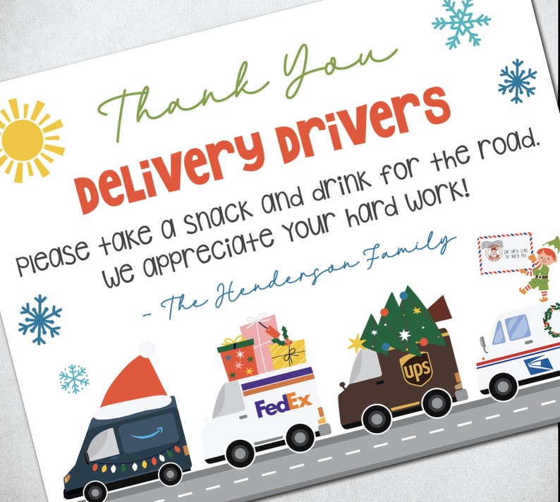 Christmas Delivery Driver Thank You Sign Delivery Driver - Etsy