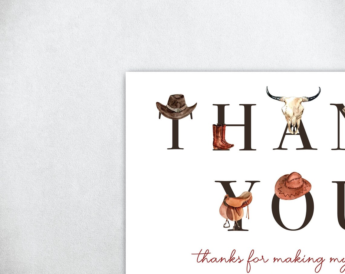 Cowboy Thank You Card, Cowboy Printable Thank You Card, First Rodeo ...