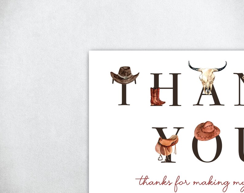 Cowboy Thank You Card Cowboy Printable Thank You Card First | Etsy