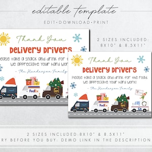 Christmas Delivery Driver Thank You Sign, Delivery Driver Snack and ...