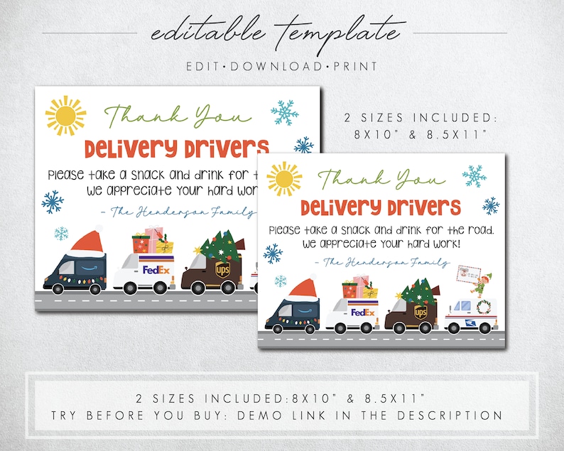 Christmas Delivery Driver Thank You Sign, Delivery Driver Snack and ...