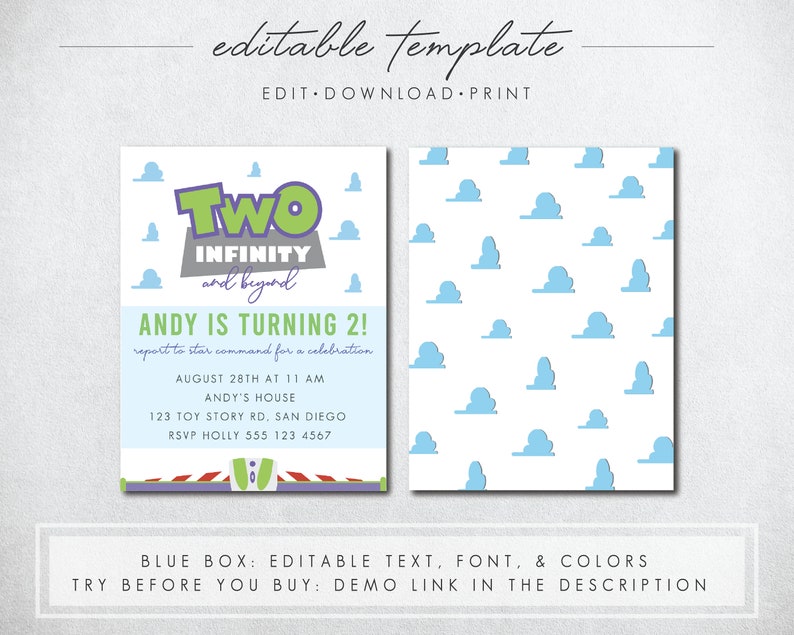 Two Infinity and Beyond Birthday Invitation Buzz Lightyear - Etsy