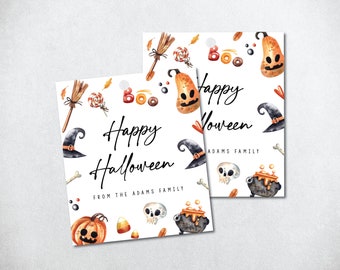 Printable Halloween Treat Tags, No Tricks Just Treats Halloween Favor ...