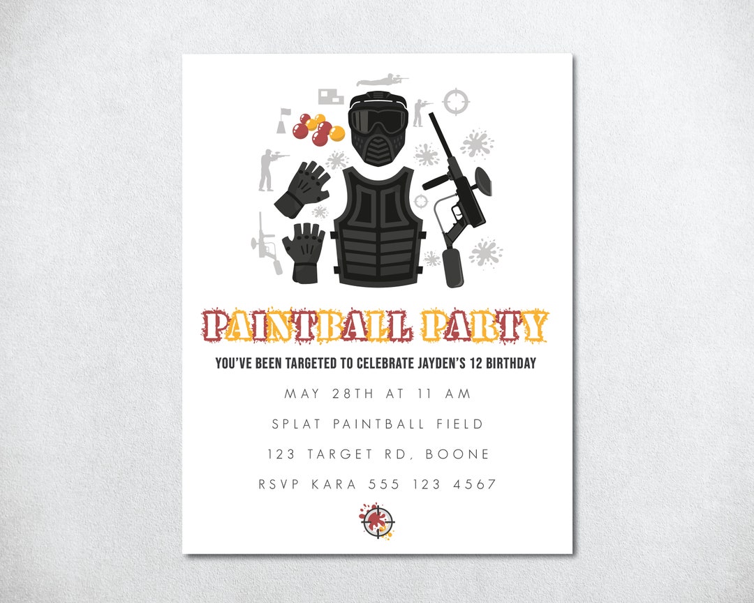 Paintball Birthday Party Invite, Paintball Invitation, Paintball Party ...